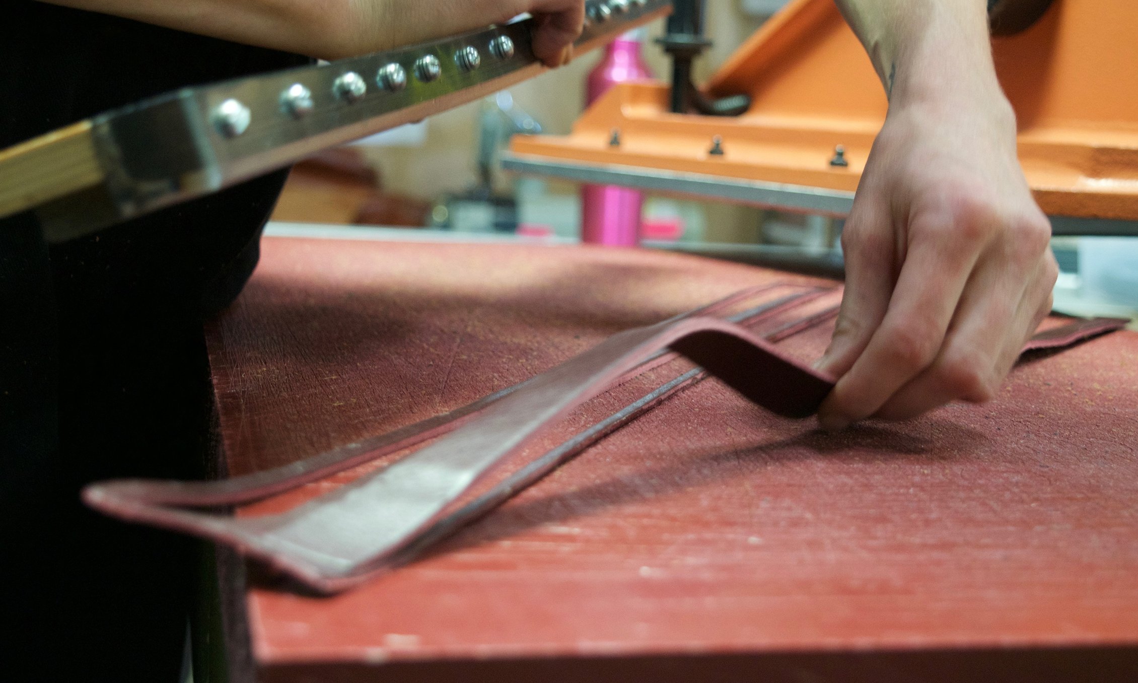 Cutting Straps for the Leather Angle Tote
